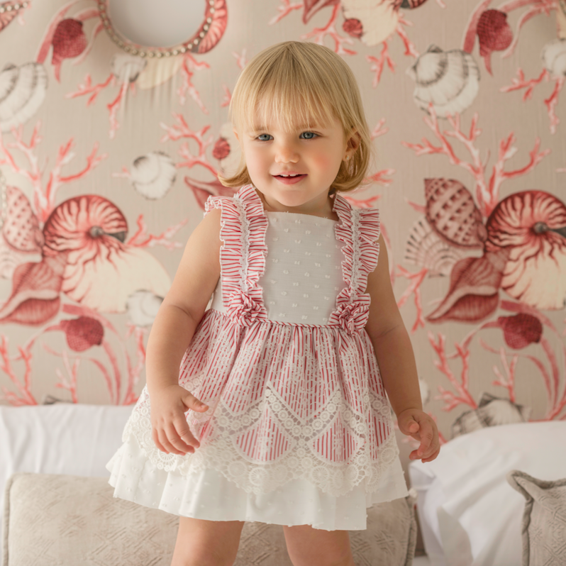 SS21 Miranda Baby Girls Red & Ivory Dress & Knickers Set 152-VB ...